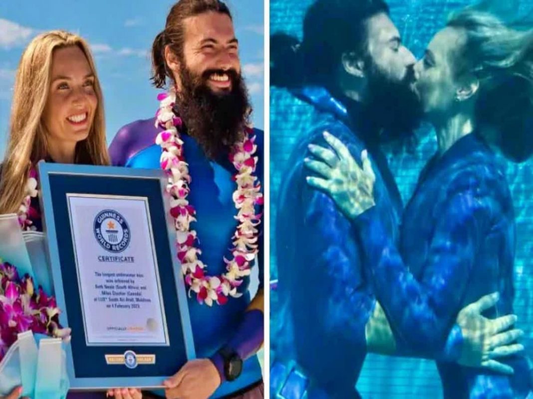 World record for longest underwater kiss of 4 mins 6 secs set by couple ...